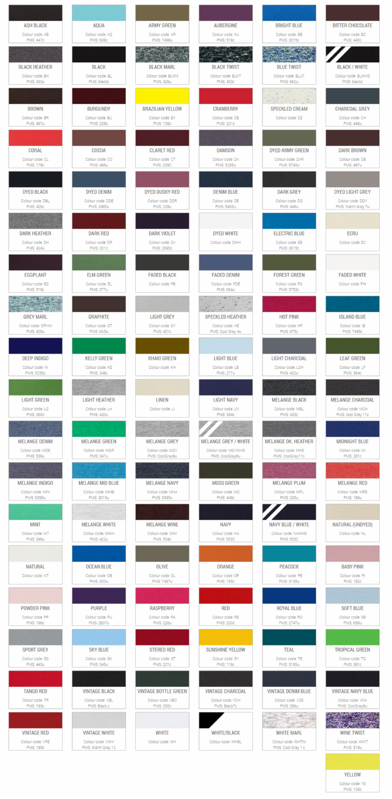 Produktinfo Färgkoder - Svenskahandtryck